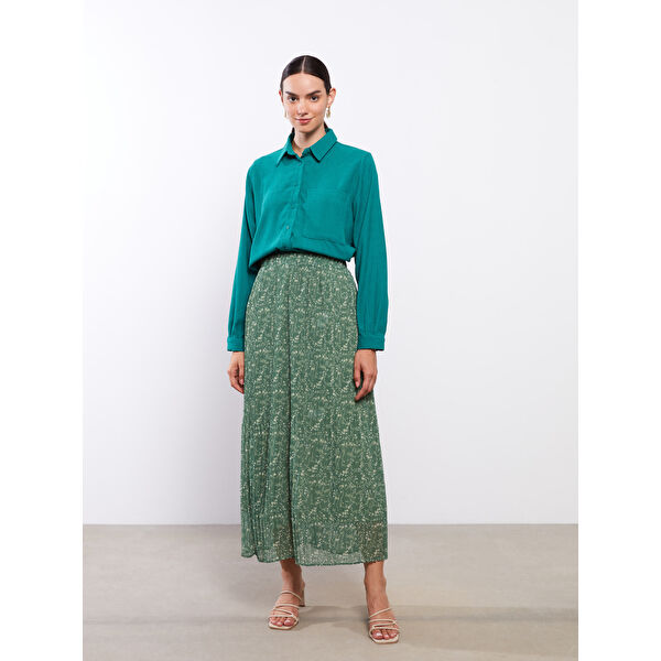 Beli Lastikli Desenli Pileli Kadın Etek