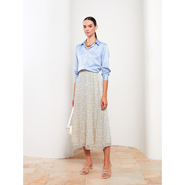 Beli Lastikli Desenli Astarlı Kadın Etek