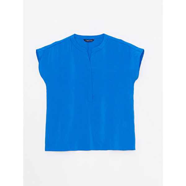 Kaçık Yaka Düz Kısa Kollu Kadın Bluz