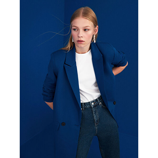 Önden Düğme Kapamalı Düz Uzun Kollu Gabardin Kadın Blazer Ceket Önden Düğme Kapamalı Düz Uzun Kollu Gabardin Kadın Blazer Ceket