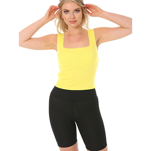 Ecrou Kare Yaka Düz Kadın Atlet