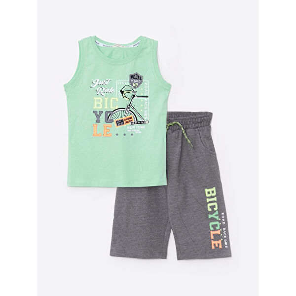 Breeze Bisiklet Yaka Baskılı Erkek Çocuk Atlet ve Şort