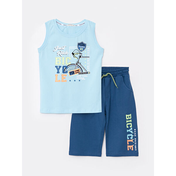 Breeze Bisiklet Yaka Baskılı Erkek Çocuk Atlet ve Şort