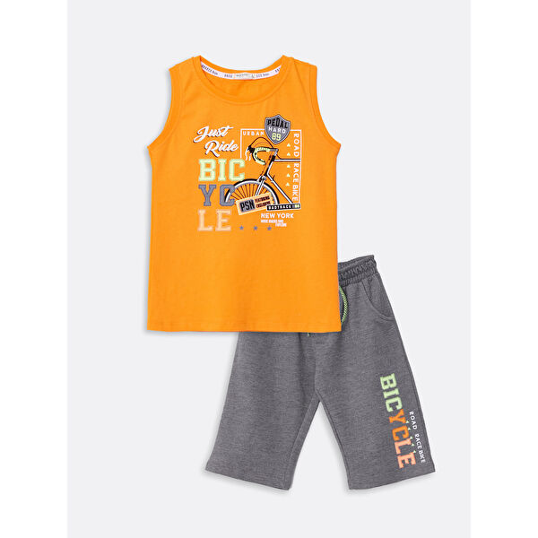 Breeze Bisiklet Yaka Baskılı Erkek Çocuk Atlet ve Şort