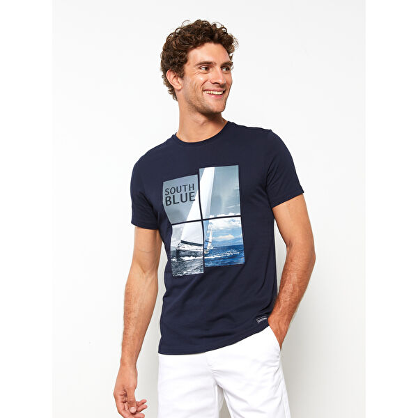 Bisiklet Yaka Kısa Kollu Baskılı Penye Erkek Tişört