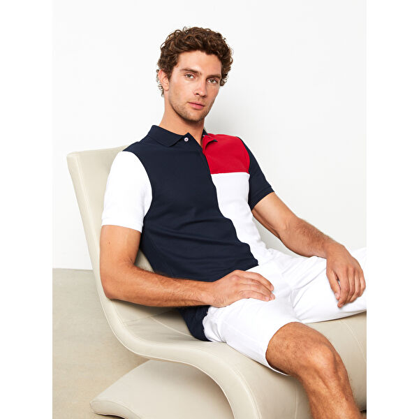 Polo Yaka Kısa Kollu Renk Bloklu Erkek Tişört