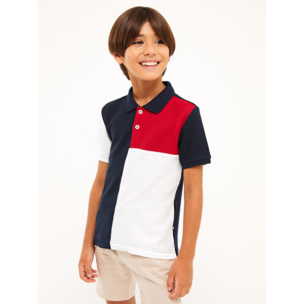 Polo Yaka Renk Bloklu Kısa Kollu Erkek Çocuk Tişört