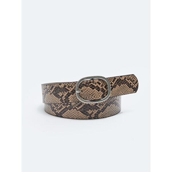 Deri Görünümlü Baskılı Kadın Kot Kemeri