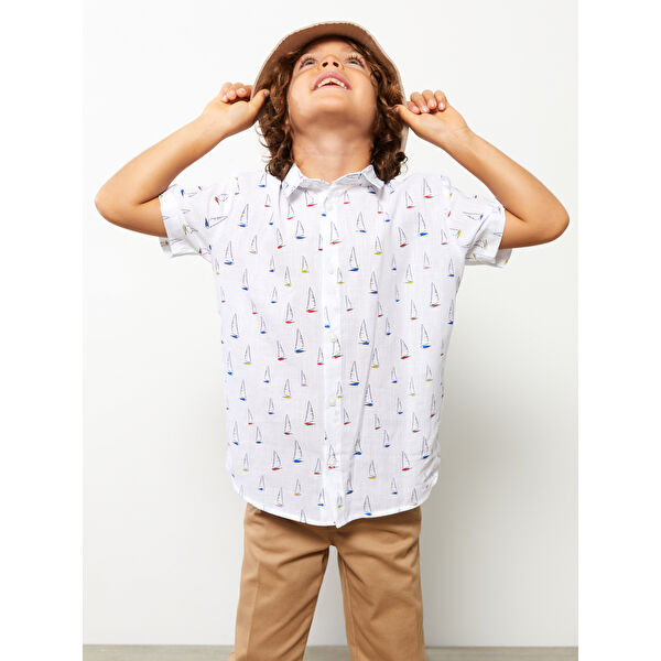 Desenli Kısa Kollu Erkek Çocuk Gömlek