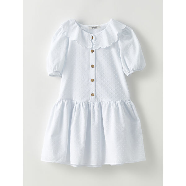 Bebe Yaka Kendinden Desenli Kısa Kollu Kız Çocuk Elbise