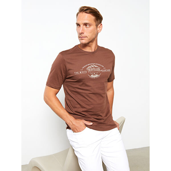 Bisiklet Yaka Kısa Kollu Baskılı Penye Erkek Tişört