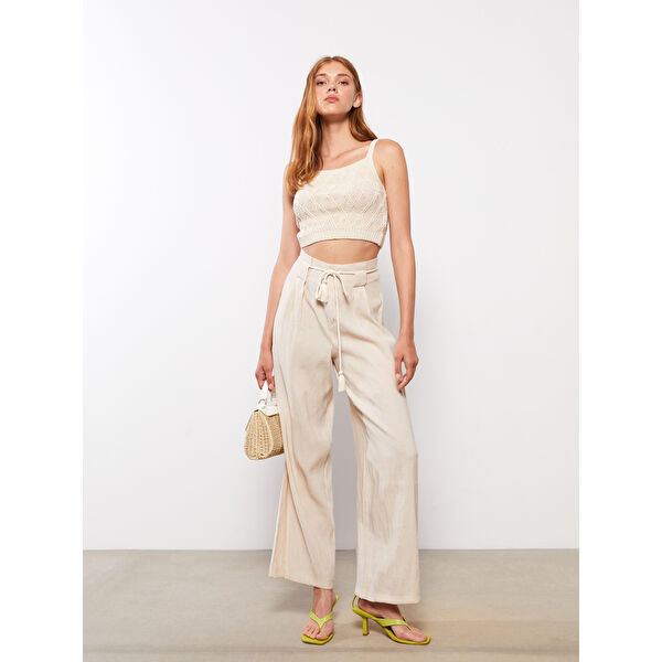 Standart Fit Düz Geniş Paça Kadın Pantolon