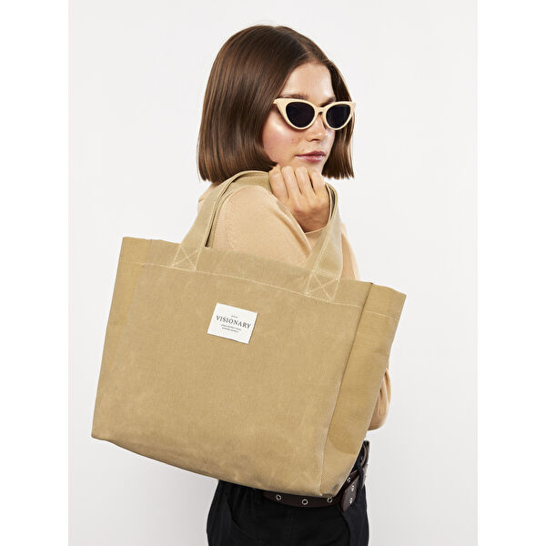 Etiket Baskılı Kadın Kol Çantası