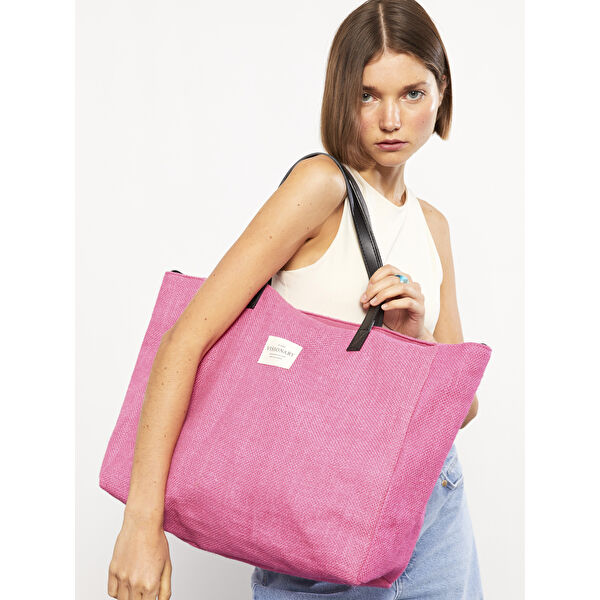 Etiket Baskılı Kadın Plaj Çantası