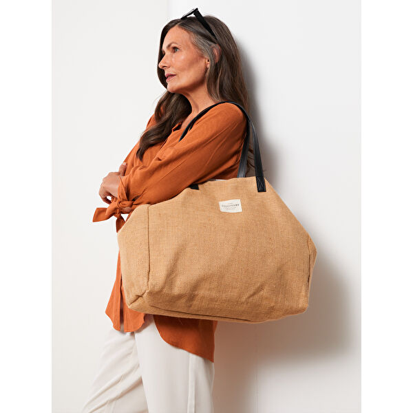 Etiket Baskılı Kadın Plaj Çantası