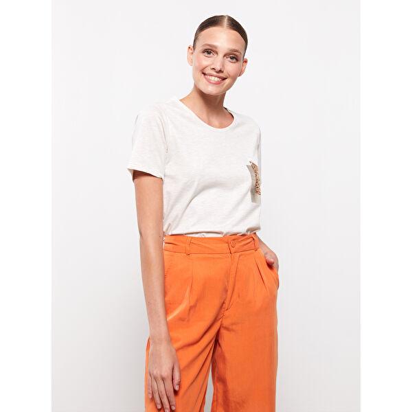 Bisiklet Yaka Payet İşlemeli Kısa Kollu Kadın Tişört