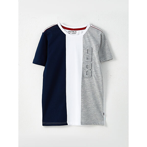 Bisiklet Yaka Renk Bloklu Kısa Kollu Erkek Çocuk Tişört