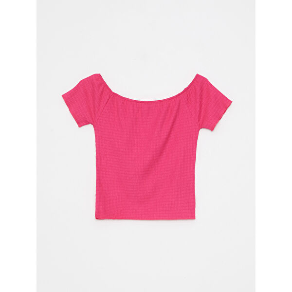 Kayık Yaka Düz Kısa Kollu Kadın Tişört