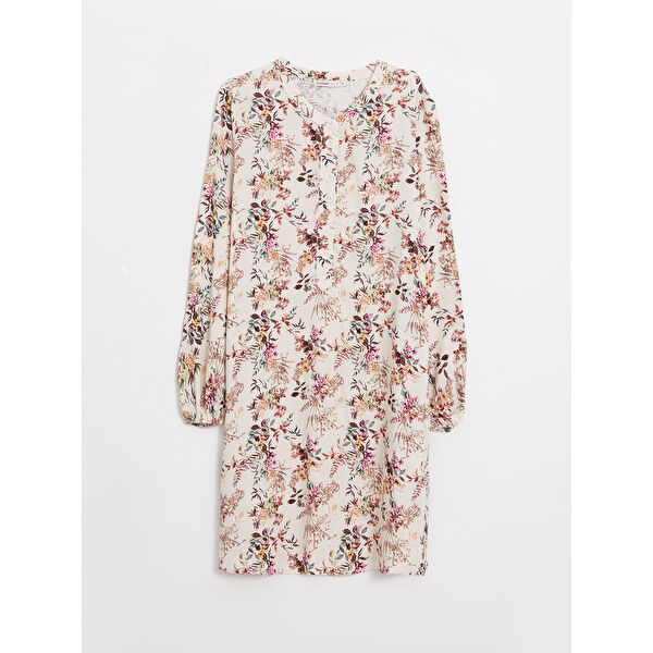 Bisiklet Yaka Çiçekli Uzun Kollu Poplin Kadın Tunik