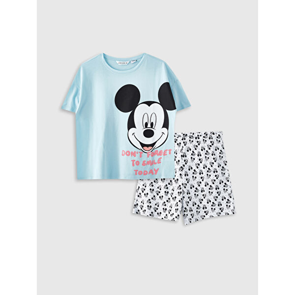 Bisiklet Yaka Mickey Mouse Baskılı Kısa Kollu Kadın Pijama Takımı Bisiklet Yaka Mickey Mouse Baskılı Kısa Kollu Kadın Pijama Takımı