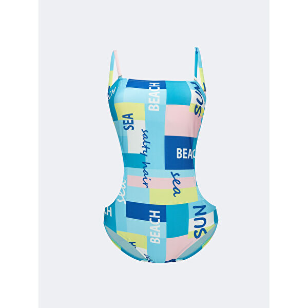 Kare Yaka Desenli Kadın Mayo