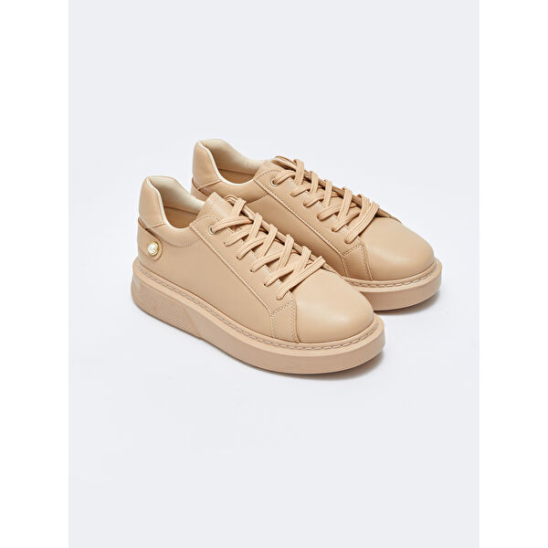 Deri Görünümlü Bağcıklı Kadın Spor Ayakkabı