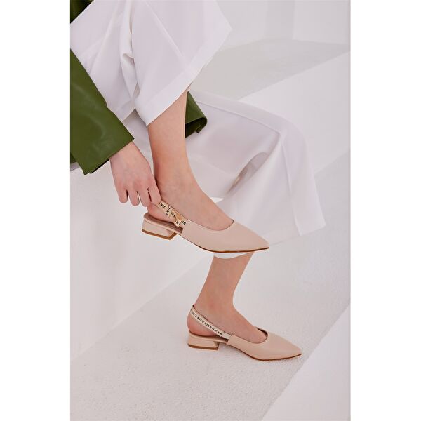 MADAMRA Baskılı Sivri Burun Kadın Topuklu Babet