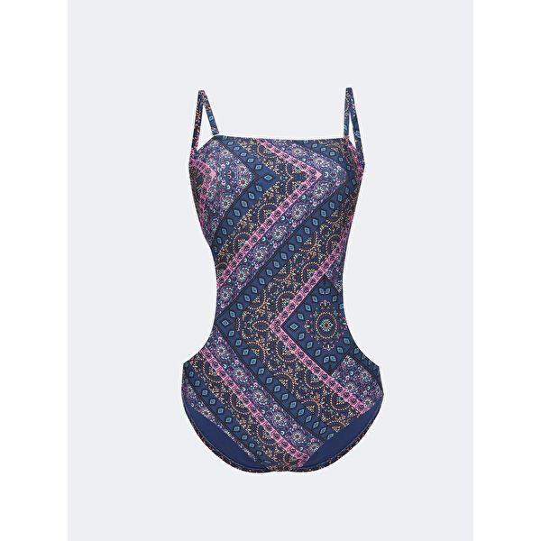 Kare Yaka Desenli Kadın Mayo