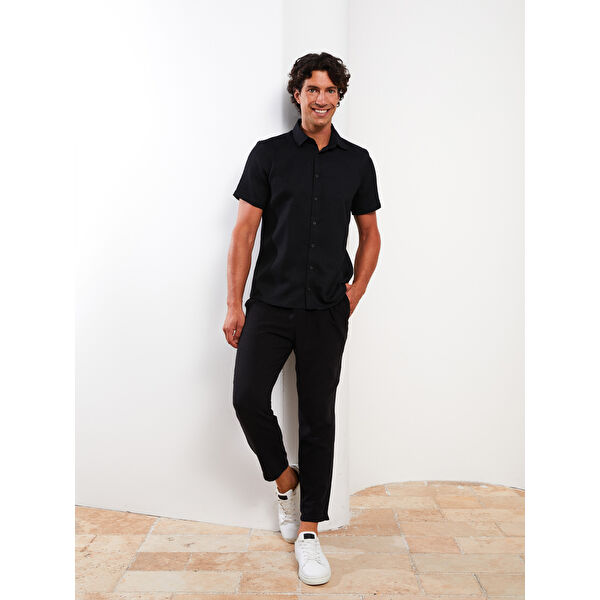 Regular Fit Kısa Kollu Armürlü Gömlek Regular Fit Kısa Kollu Armürlü Gömlek