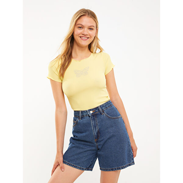 Busem Bisiklet Yaka Baskılı Kısa Kollu Kadın Bluz Busem Bisiklet Yaka Baskılı Kısa Kollu Kadın Bluz