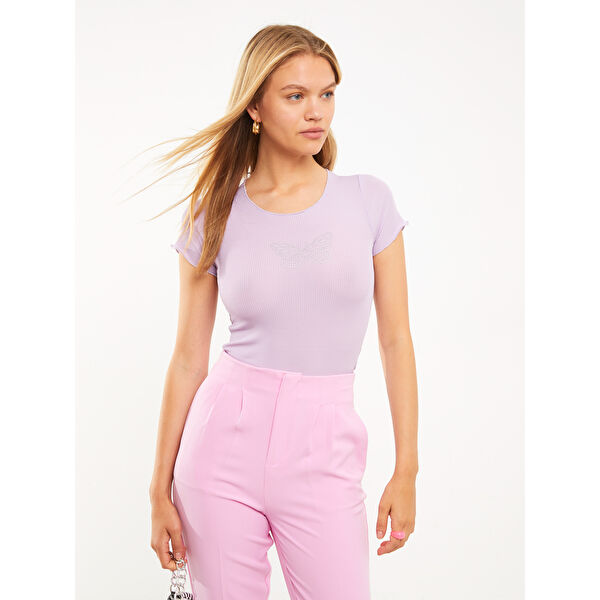 Busem Bisiklet Yaka Baskılı Kısa Kollu Kadın Bluz Busem Bisiklet Yaka Baskılı Kısa Kollu Kadın Bluz