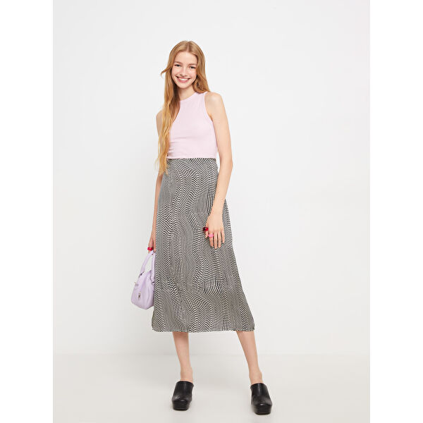 Yırtmaç Detaylı Desenli Kadın Etek