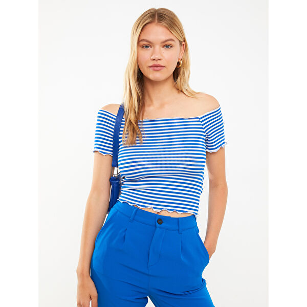 Busem Kayık Yaka Çizgili Kısa Kollu Kadın Bluz Busem Kayık Yaka Çizgili Kısa Kollu Kadın Bluz