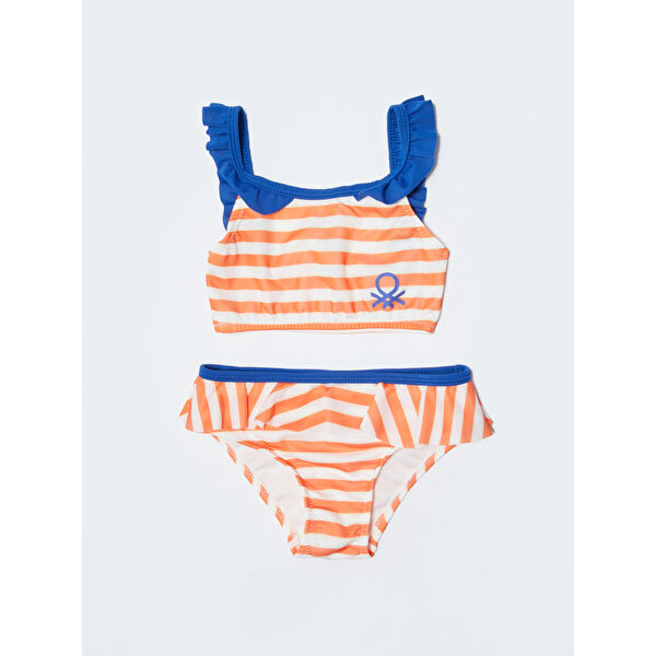 Esnek Kumaştan Çizgili Kız Çocuk Bikini