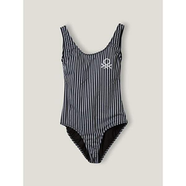 Benetton U Yaka Çizgili Kadın Mayo