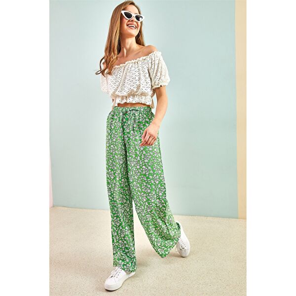 Shade Beli Lastikli Desenli Viskon Kadın Pantolon