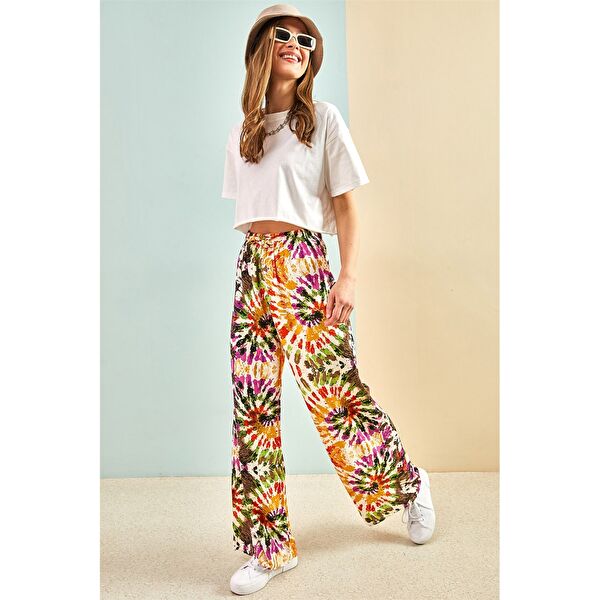 Shade Beli Lastikli Desenli Viskon Kadın Pantolon