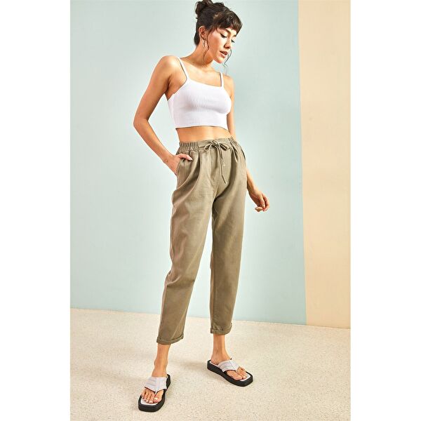 Shade Beli Lastikli Düz Gabardin Kadın Pantolon