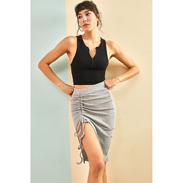 Shade Beli Lastikli Düz Büzgü Detaylı Kadın Etek Shade Beli Lastikli Düz Büzgü Detaylı Kadın Etek