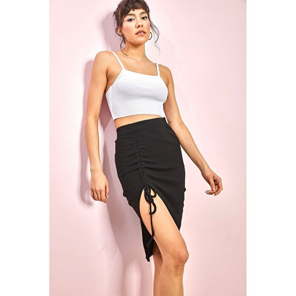 Shade Beli Lastikli Düz Büzgü Detaylı Kadın Etek Shade Beli Lastikli Düz Büzgü Detaylı Kadın Etek