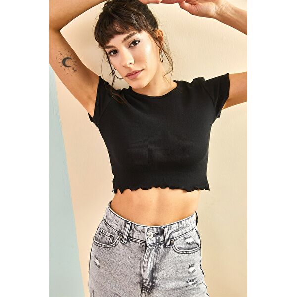 Shade Bisiklet Yaka Düz Kısa Kollu Kadın Bluz