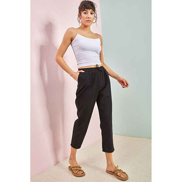 Shade Beli Lastikli Düz Paçası Püsküllü Kadın Pantolon