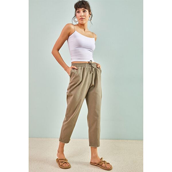 Shade Beli Lastikli Düz Paçası Püsküllü Kadın Pantolon