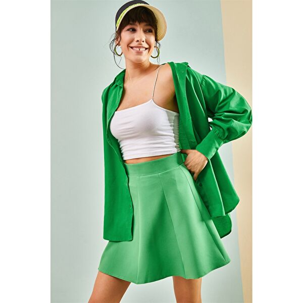 Shade Beli Fermuarlı Düz Kadın Şort Etek