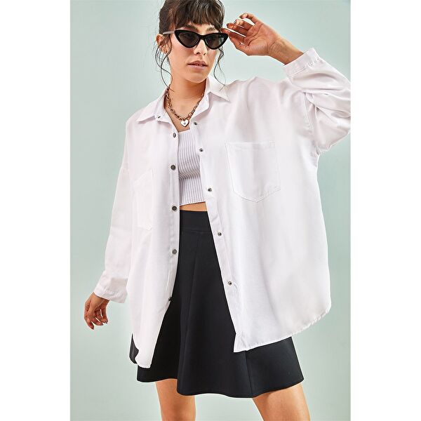 Shade Önden Düğme Kapamalı Düz Uzun Kollu Kadın Gömlek