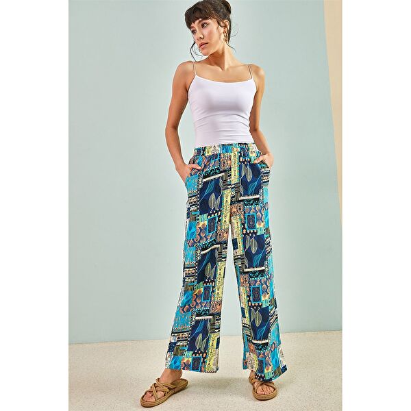 Shade Beli Lastikli Desenli Viskon Kadın Pantolon