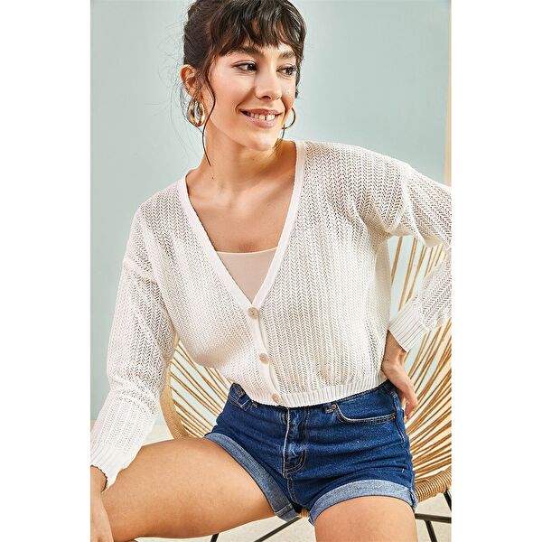 Shade V Yaka Kendinden Desenli Uzun Kollu Kadın Hırka Shade V Yaka Kendinden Desenli Uzun Kollu Kadın Hırka