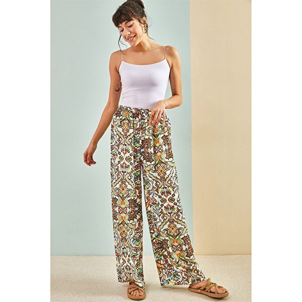 Shade Beli Lastikli Desenli Viskon Kadın Pantolon