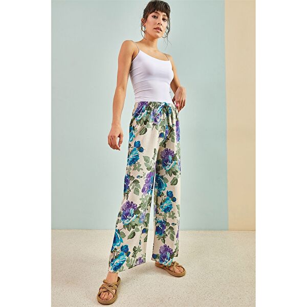 Shade Beli Lastikli Desenli Viskon Kadın Pantolon