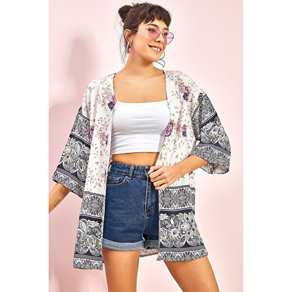 Shade Şal Yaka Desenli Viskon Kadın Kimono Shade Şal Yaka Desenli Viskon Kadın Kimono